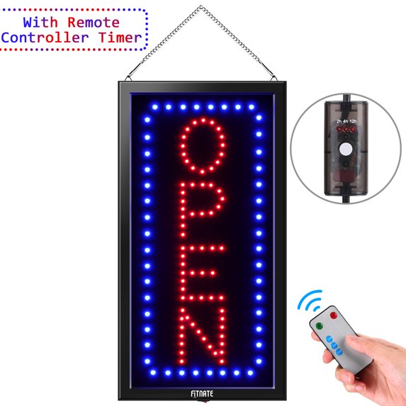 Square LED Open Door Sign Light Timer Flashing Remote Business Bar Pub ...