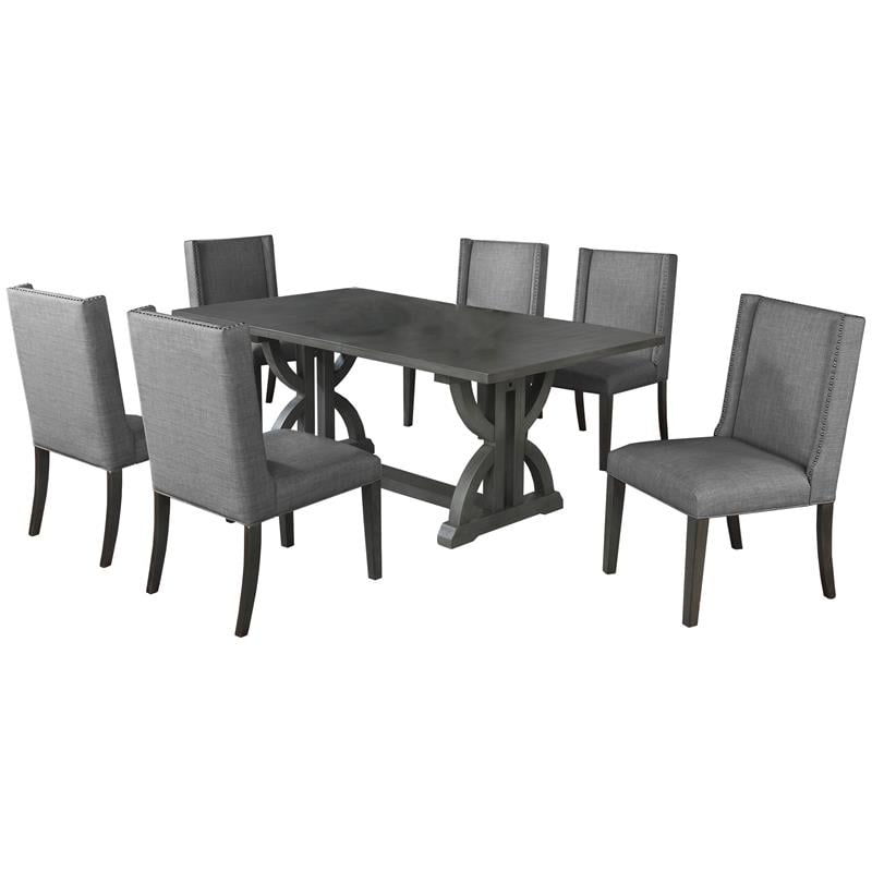 Mia 7-piece Gray Wood Rectangular Dining Set with Nailhead Trim ...