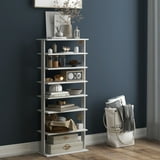 Costway 7-Tier Double Rows Shoe Rack, Vertical Wooden Storage Organizer ...