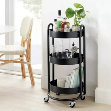 Mainstays 3 Tier Round Metal Utility Cart, Rich Black, Easy Rolling ...
