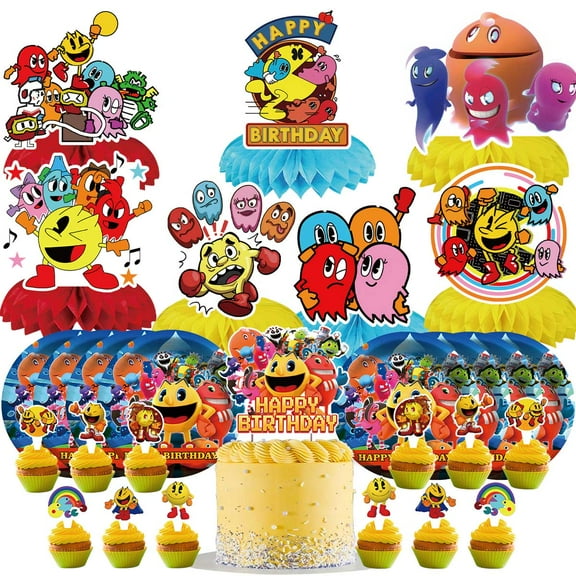 Pacman Birthday Supplies Plates Decorations Decor Backdrop Banner Cake ...
