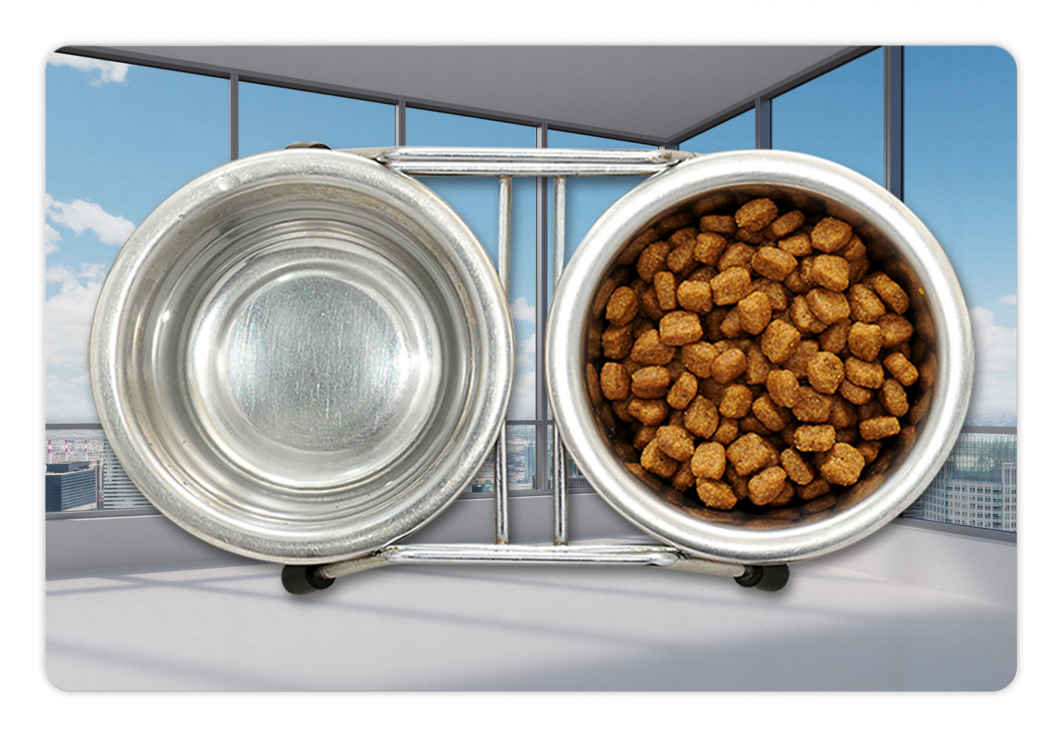 Modern Pet Mat for Food and Water, Cityscape Office with Big Windows ...