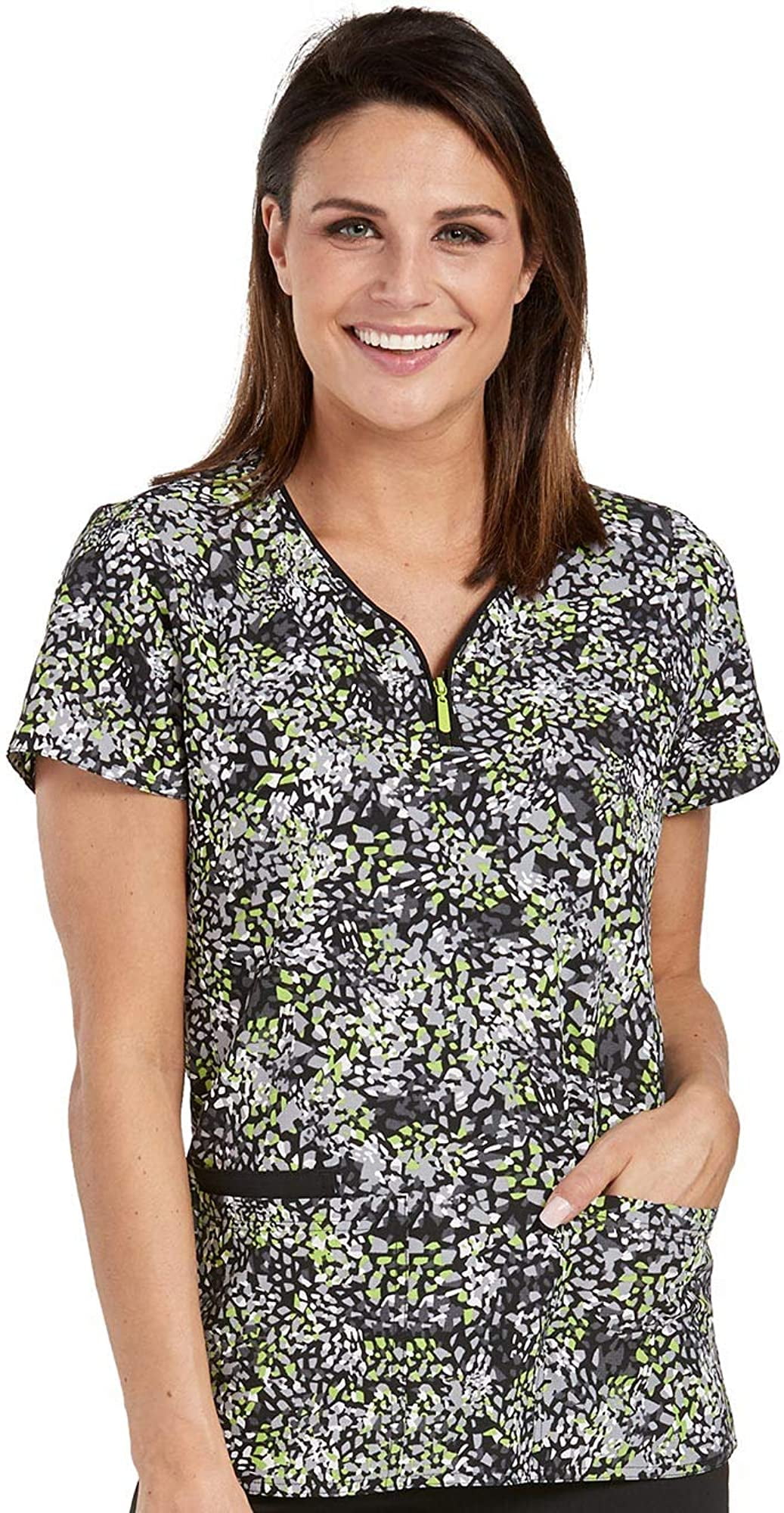 Med Couture Zippity Zip Front Print Top Scrub Top | Walmart Canada