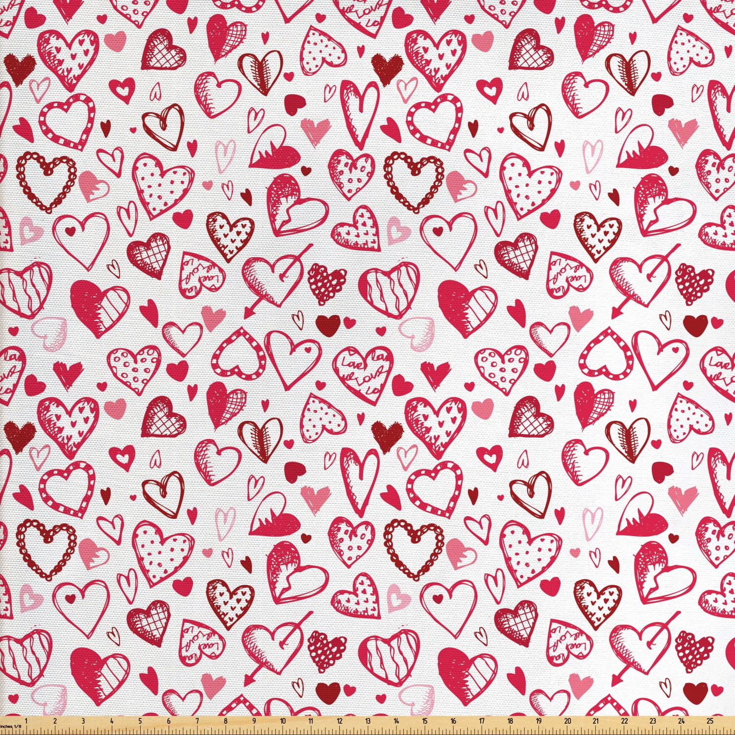 Valentines Fabric By The Yard Sketch Drawing Style Hearts In Red And