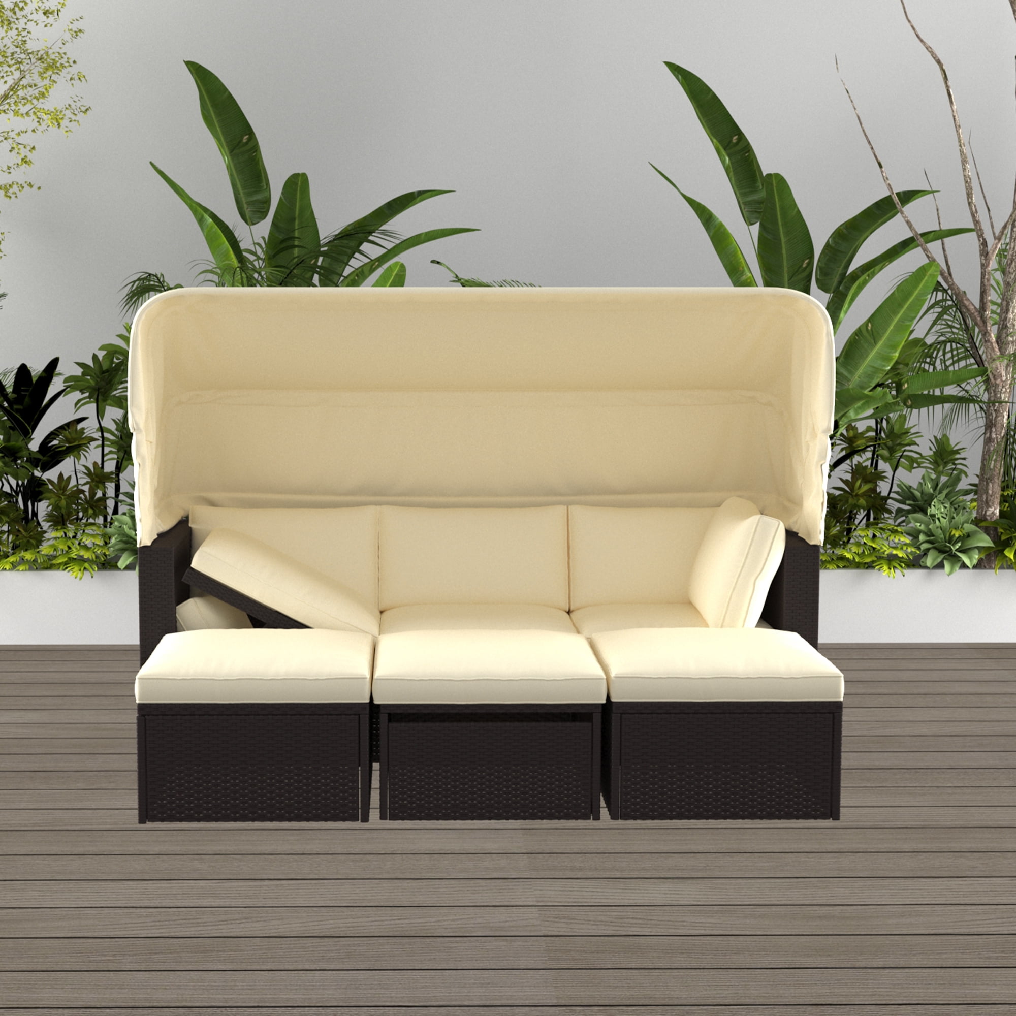 Patio Furniture Outdoor Wicker Set Outdoor Sofa Bed with Retractable ...