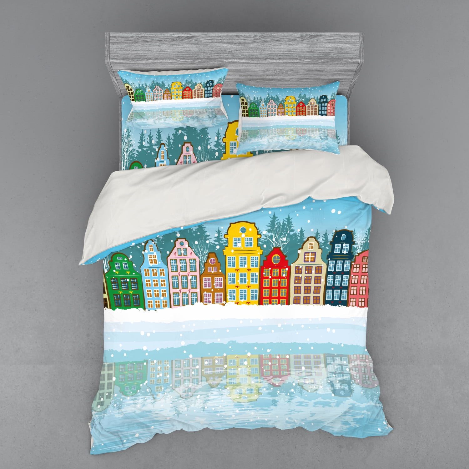 Winter Duvet Cover Set, Christmas Season Themed Snowy Digital Art ...