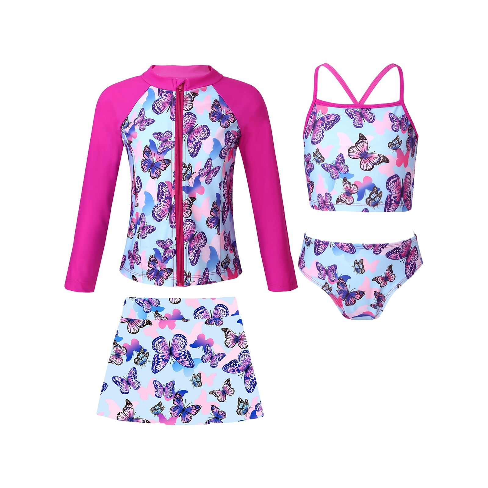 YONGHS Girls 4 Pieces Swimsuits Rash Guard Swim Set Shirt Crop Top ...