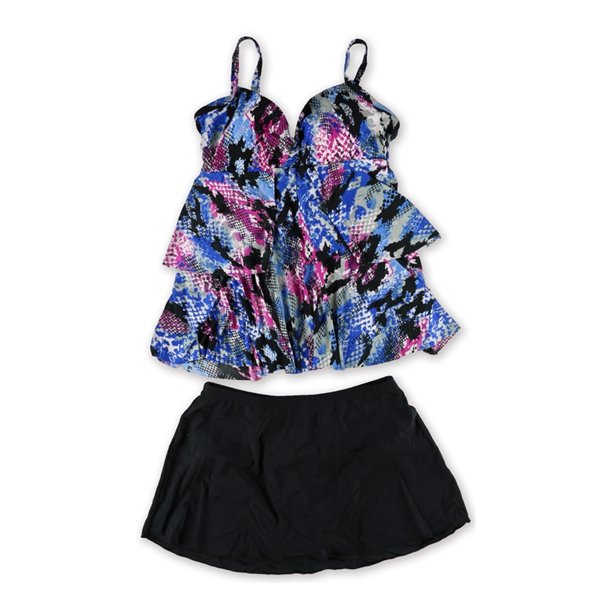 MagicSuit Womens Katie Wire-Free Skirtini 2 Piece Tankini, Blue, 12 ...