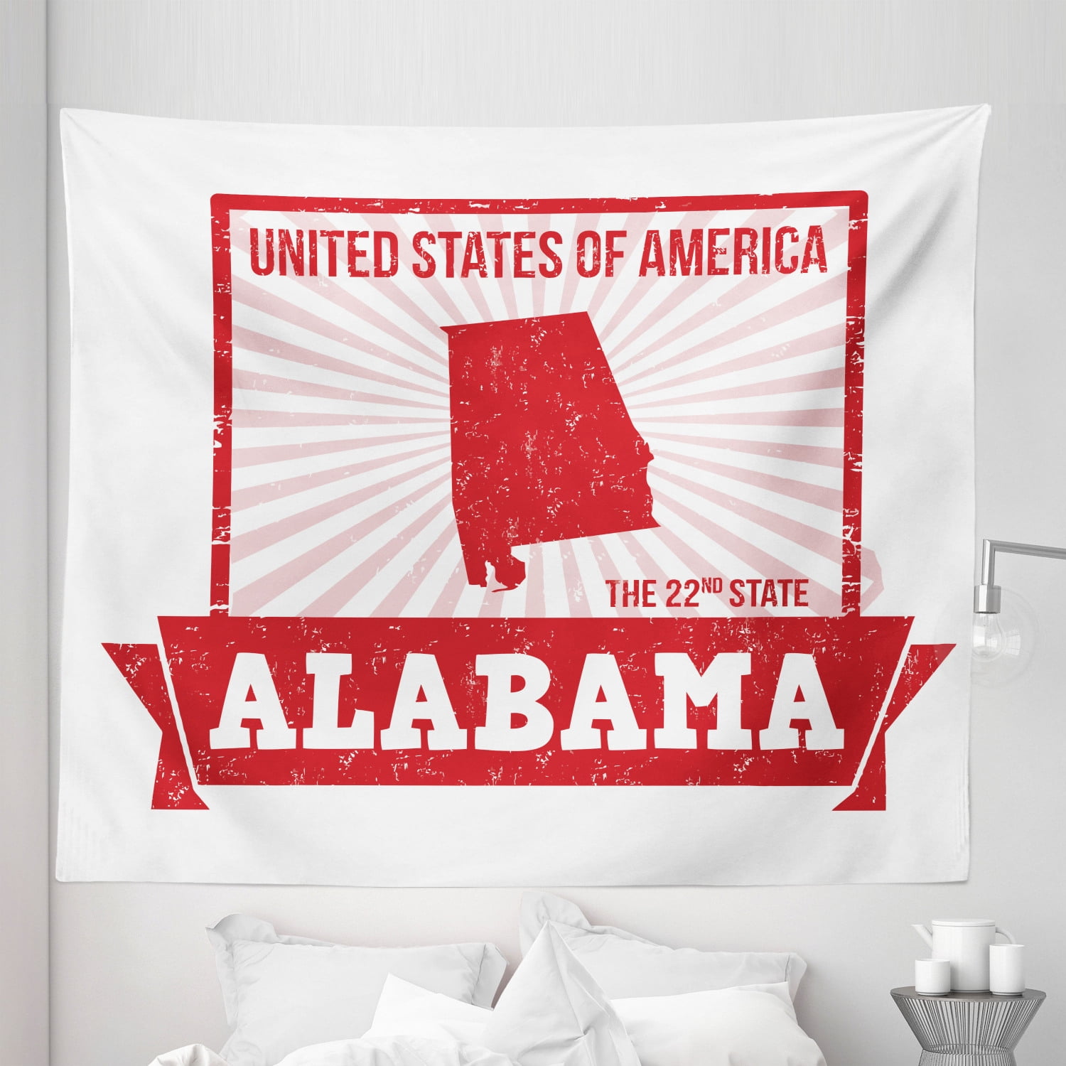 Alabama Tapestry, State of Alabama Map on Grungy Radiating Lines ...