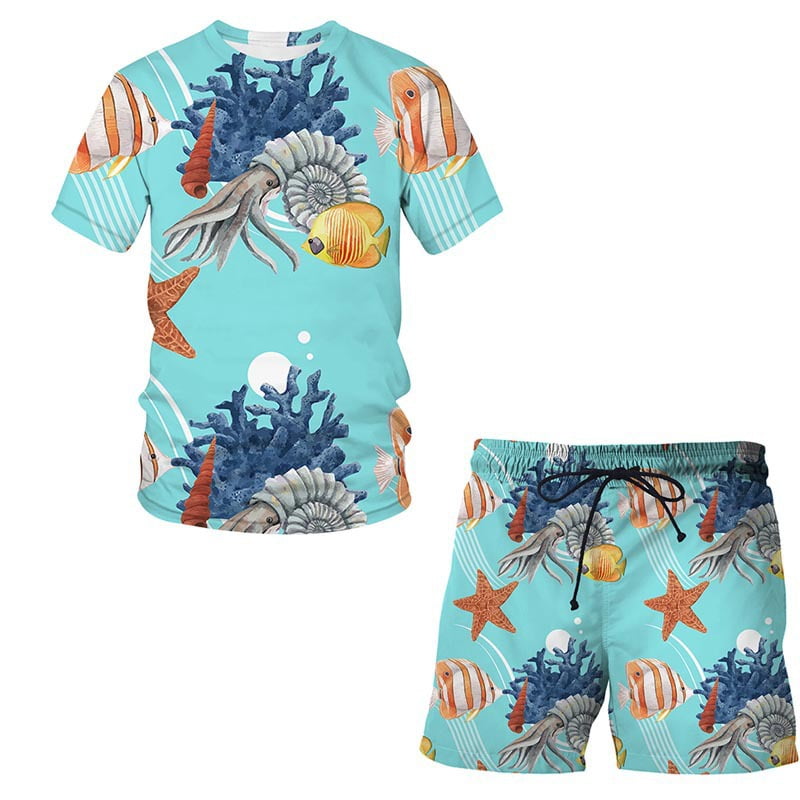Men's Summer Sports Suit Tracksuits for Men 2 Piece Sea Life 3D Digital ...