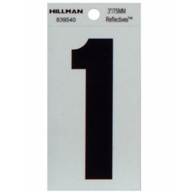 Hillman Fasteners 3 in. Reflective Adhesive Vinyl Black Letter Number 1 ...