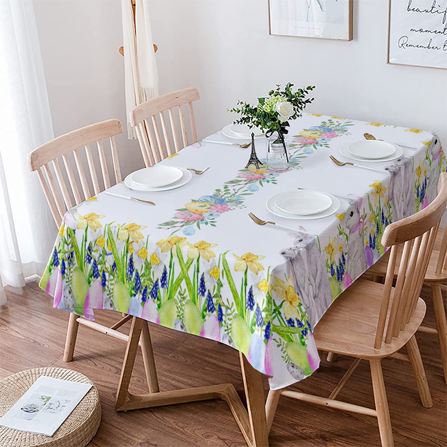 Easter Tablecloth Rectangle/Oval Spring Bunny Eggs Color Floral ...