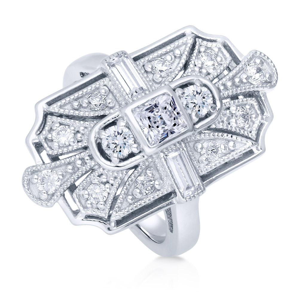 Berricle Rhodium Plated Silver Princess Cut Cubic Zirconia Cz Art
