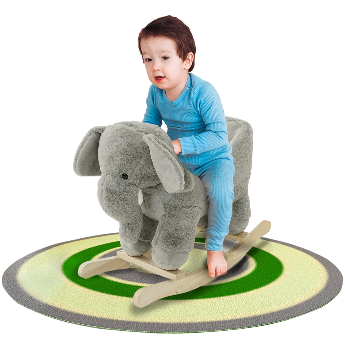 Mecedora Silla Montable Baby Gaon de Madera con Peluche Elefante Gris ...