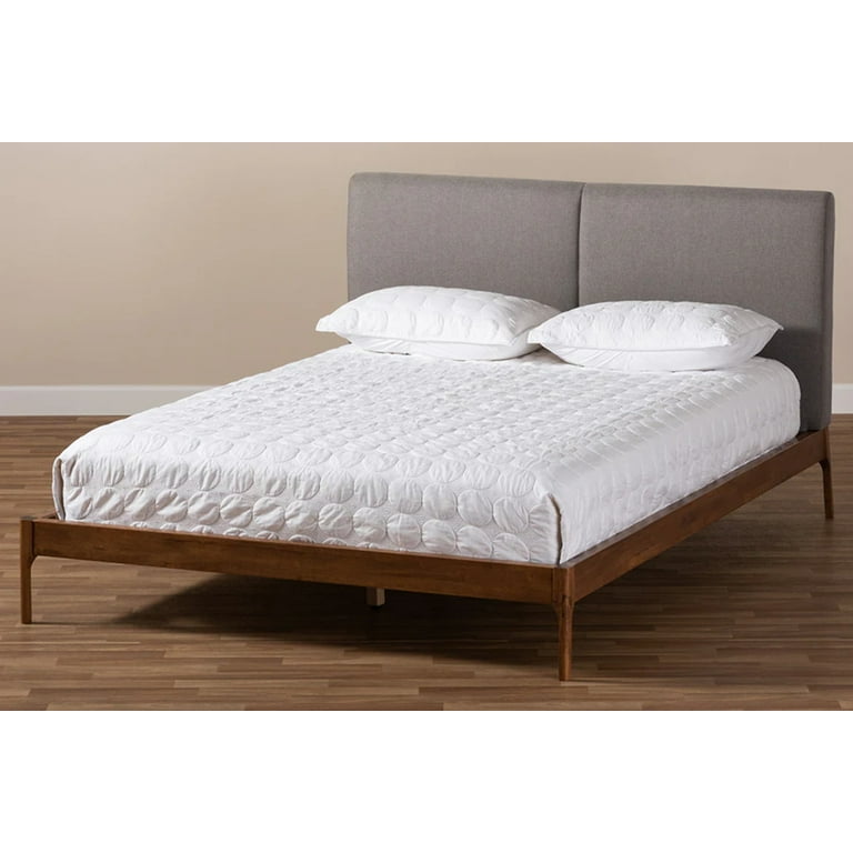 Baxton Studio Aveneil Mid Century Modern Grey Fabric Upholstered Walnut Finished King Size Platform Bed