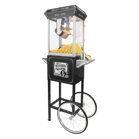 Full Size Carnival Style 8 oz Popcorn Maker Machine with Cart, Black ...