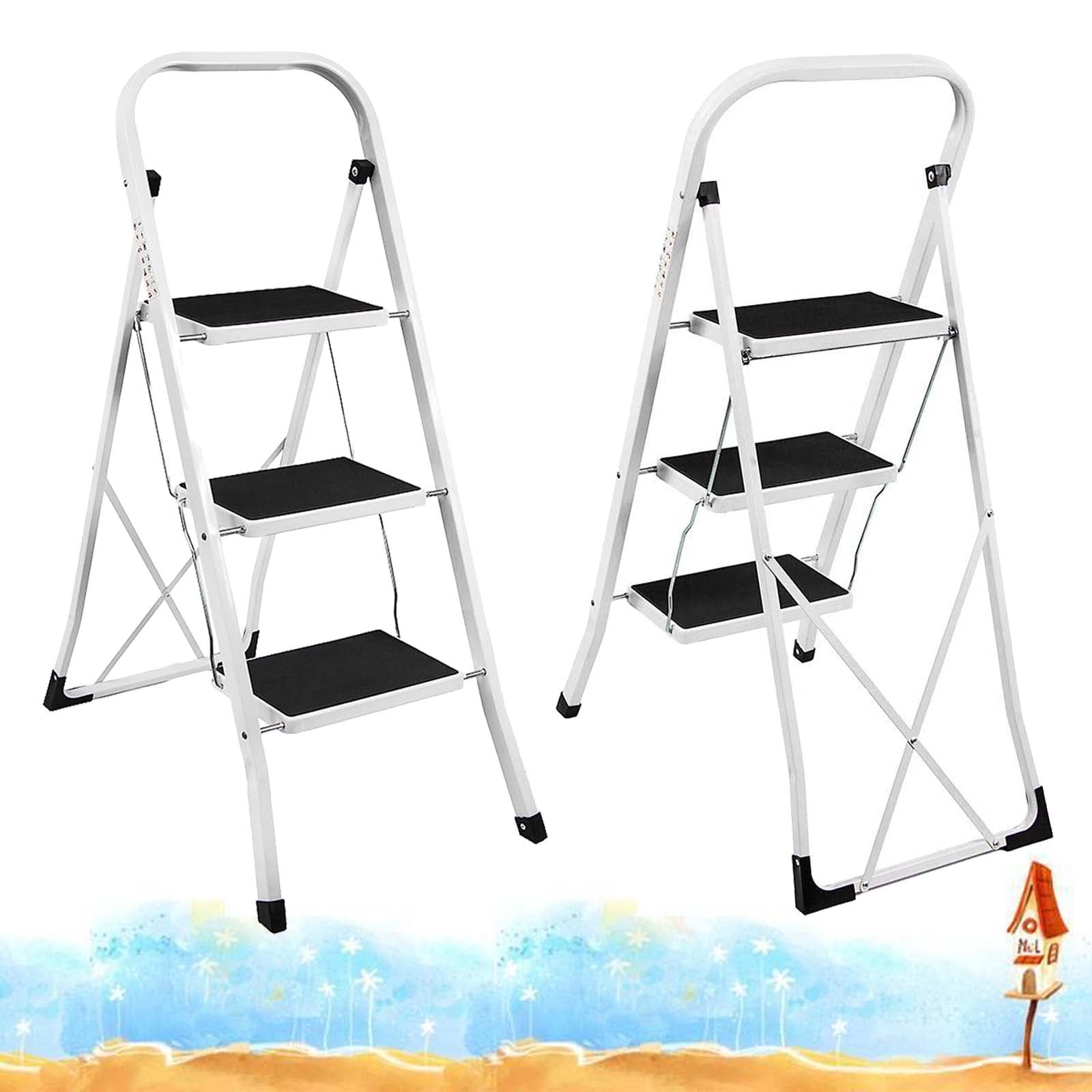 Dayplus Step Ladder 3 Step Stool with Hand Rail Portable Folding Metal ...