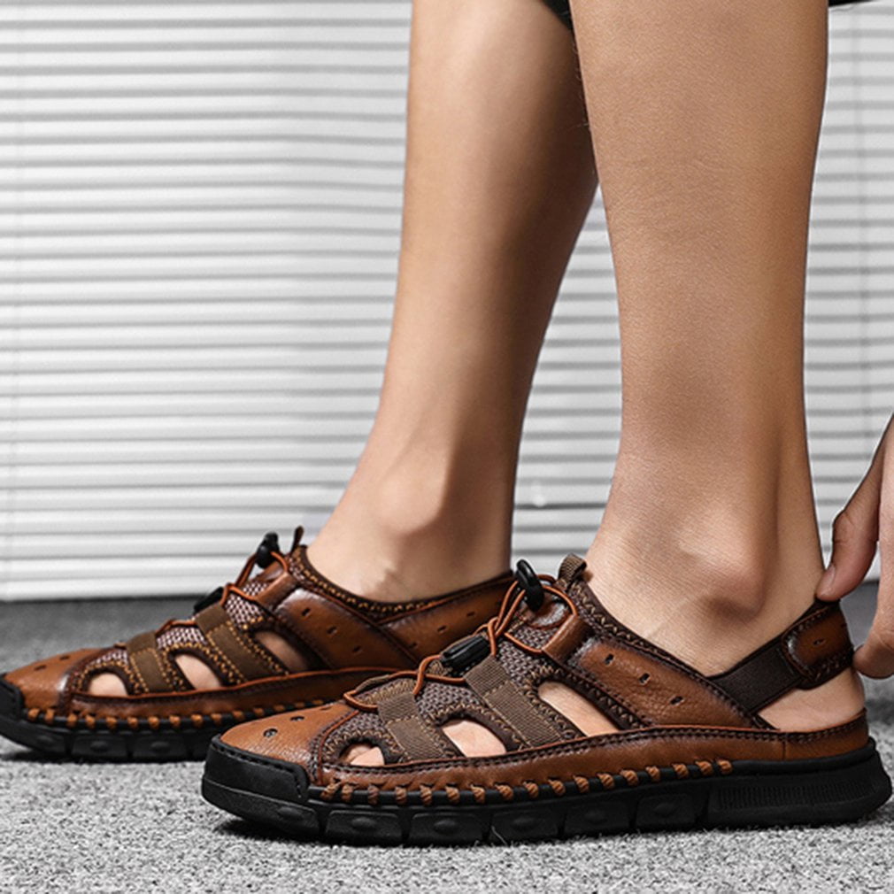Beach Sandals Men's Beach Shoes Leather Non-slip Soft Men's Shoes ...