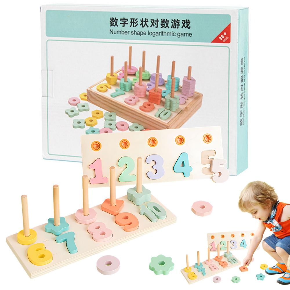 AIXING Montessori Math Shapes Puzzle Toys Wooden Number Puzzle Matching ...