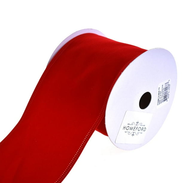 Christmas Velvet Wired Edge Ribbon, 4-Inch, 10-Yard, Bright Red ...