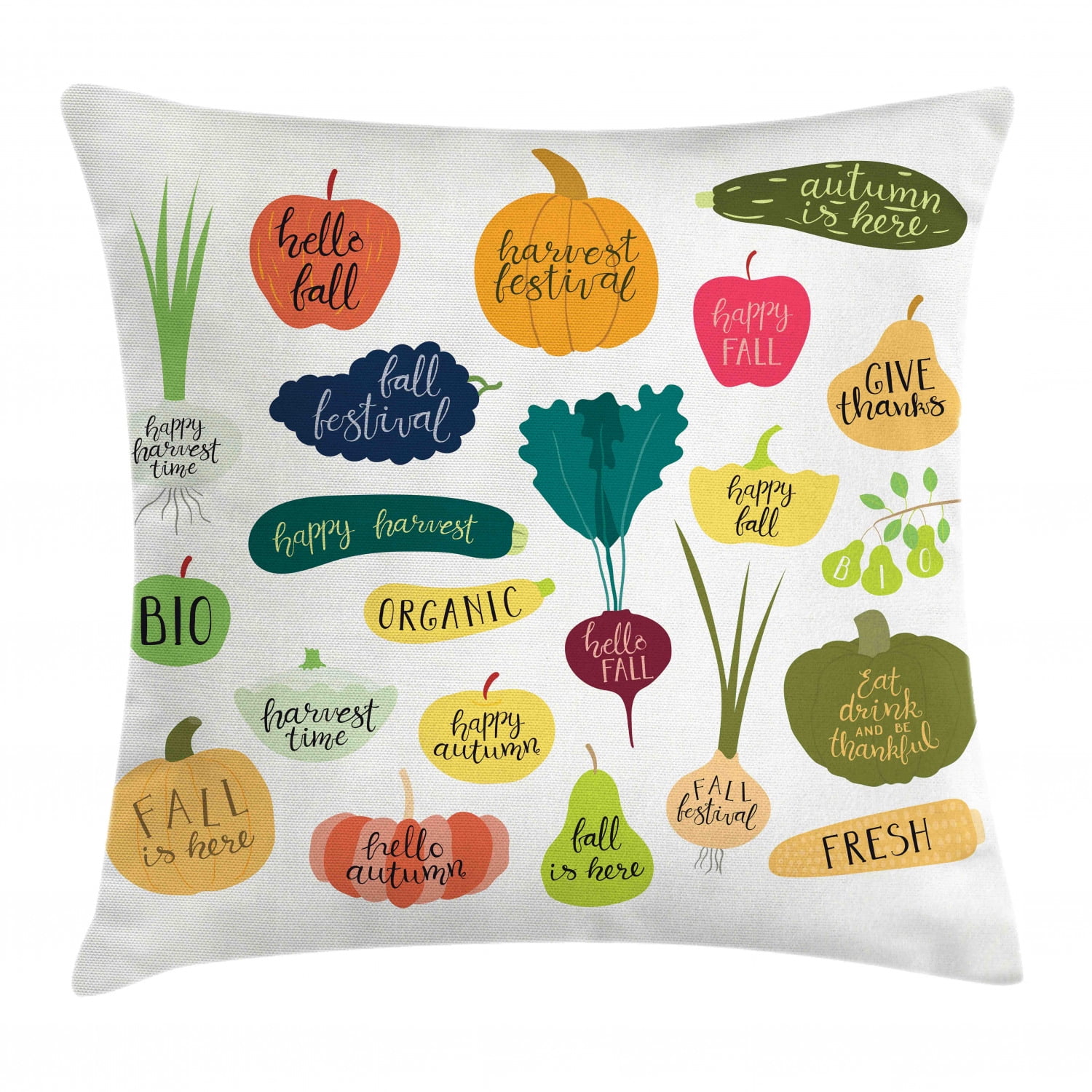 Plants Throw Pillow Cushion Cover, Pumpkin Squash Onions Pears Grapes ...