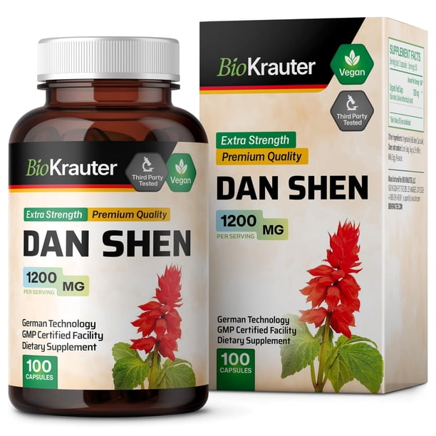 Suplemento BIO KRAUTER Dan Shen Root, cápsulas de 1200 mg, 100% vegano ...
