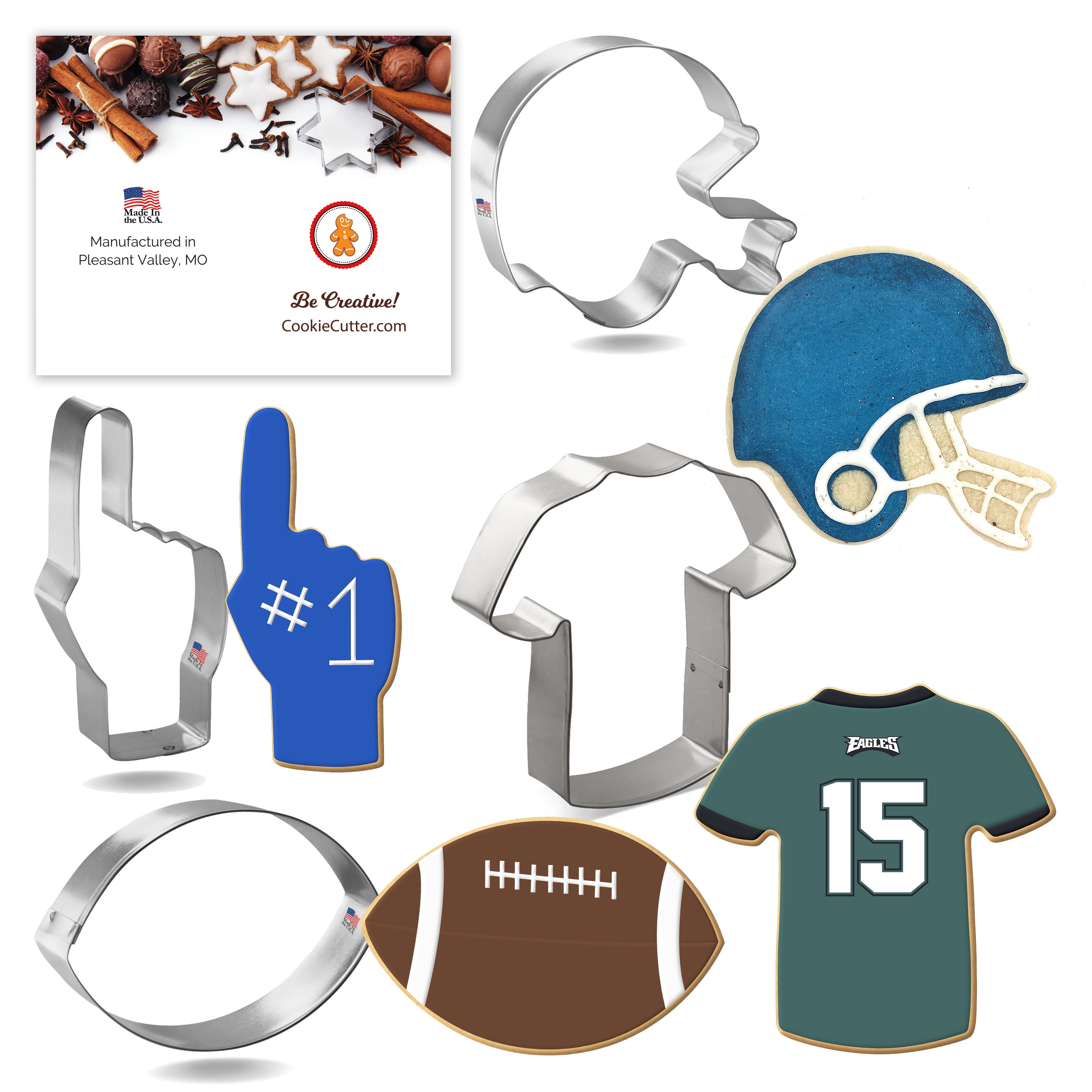 Football Cookie Cutter Set 4 Pc - Foose Cookie Cutters - USA Tin Plated ...