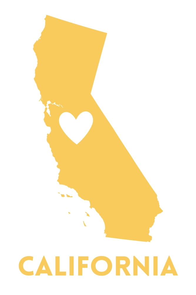 California, State Outline and Heart (24x36 Giclee Gallery Art Print ...