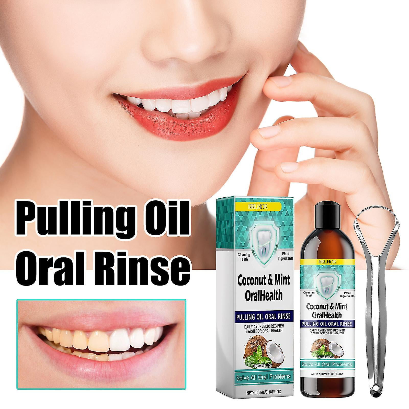 Coconut Oil Pulling, Mint Oil Pulling Mouthwash with Tongue Scraper ...