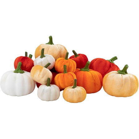 16Pcs Assorted Mini Velvet Pumpkins Artificial Pumpkins Orange White ...