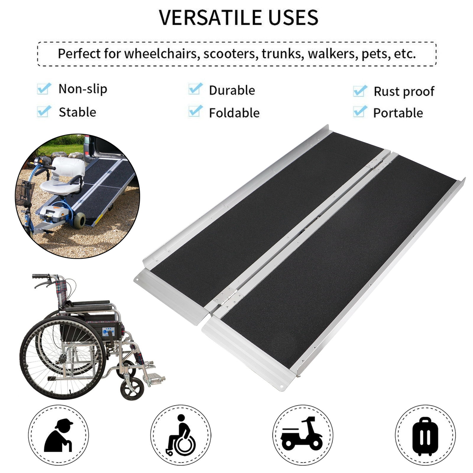 4FT Portable Wheelchair Ramp Non Skid Aluminum Foldable Mobility ...