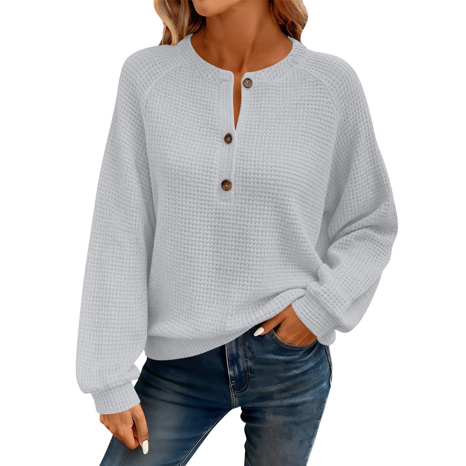 Click here for Craaazy Womens Long Sleeve Waffle Knit Top Solid C... prices