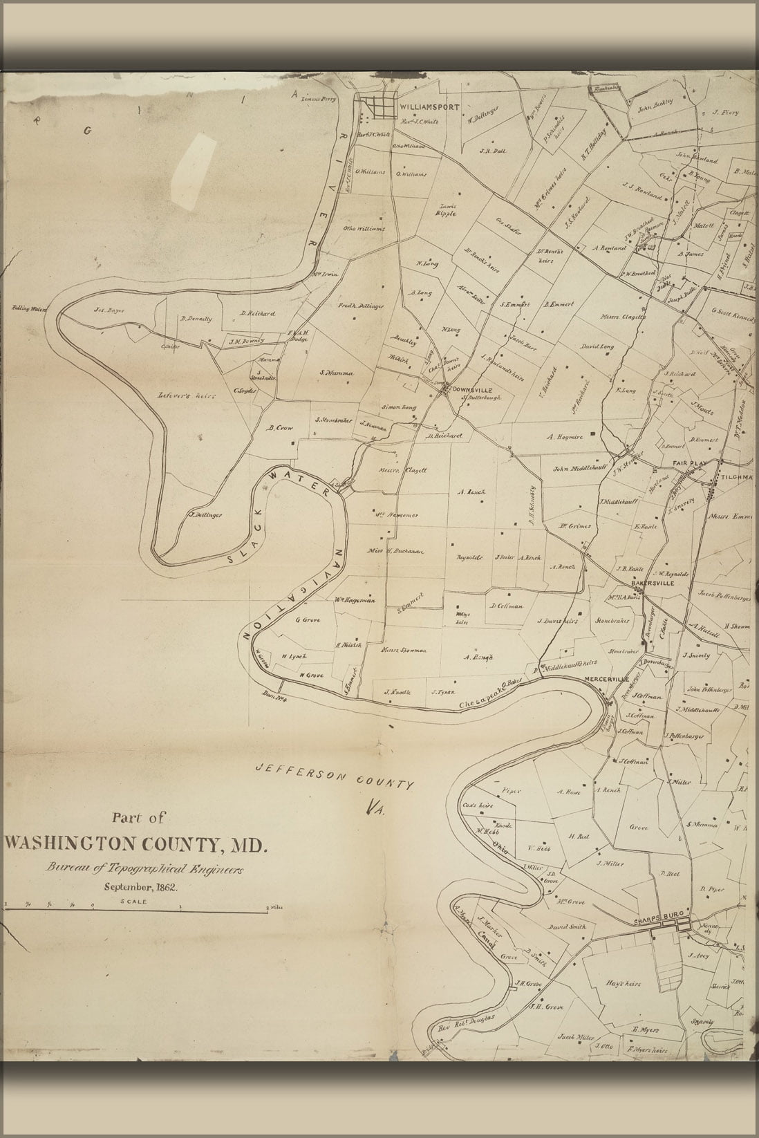 24"x36" Gallery Poster, map of Part of Washington County, Maryland 1862 ...