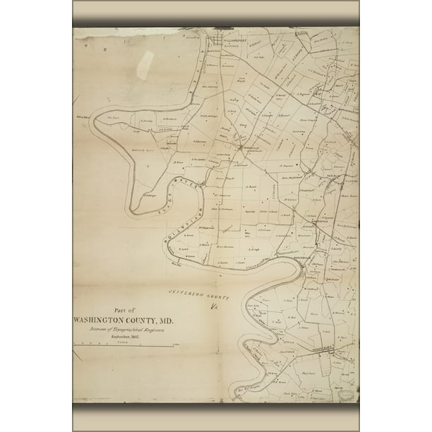 24"x36" Gallery Poster, map of Part of Washington County, Maryland 1862 ...
