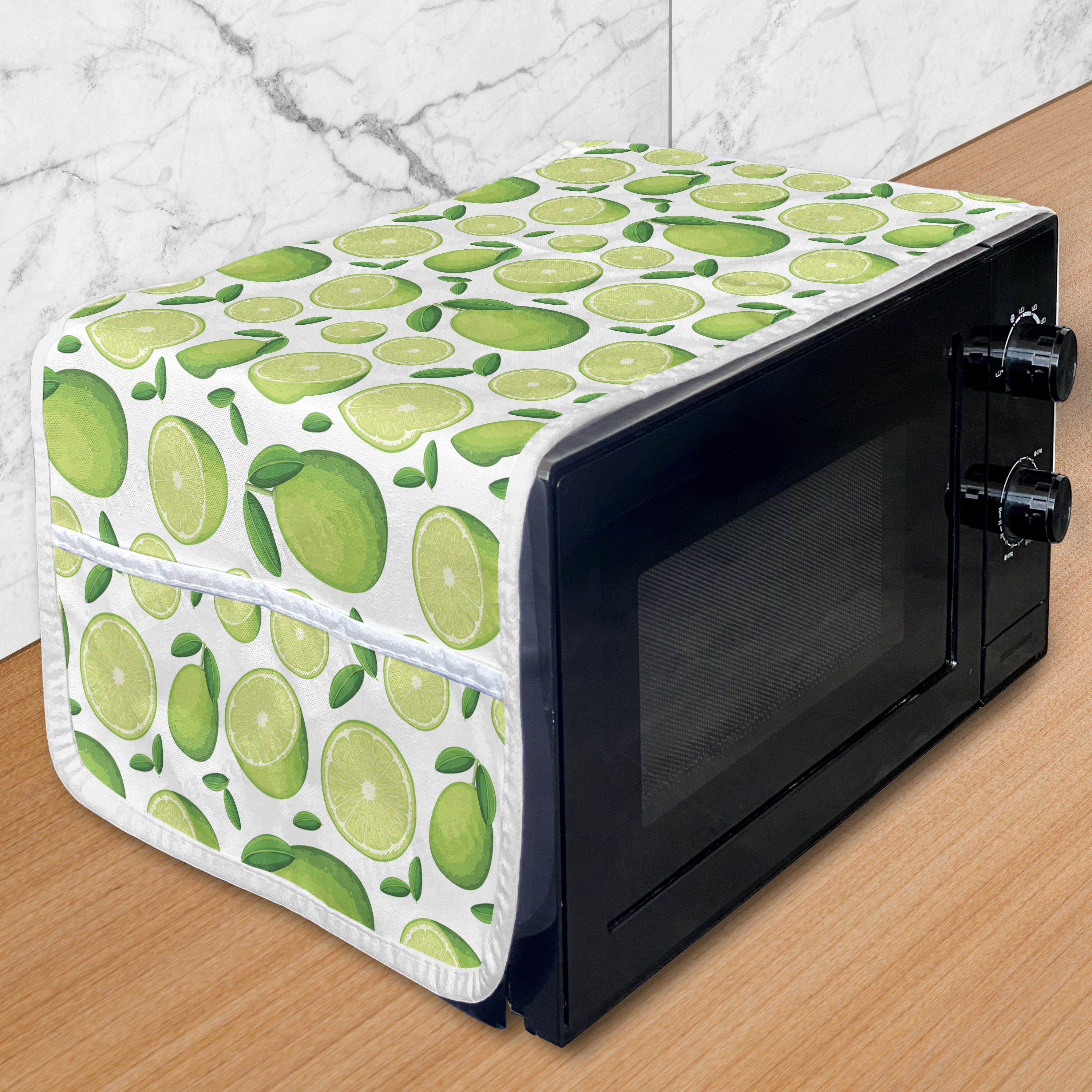 Lemon Microwave Oven Cover, Monochrome Style Scene of Sliced and Whole ...