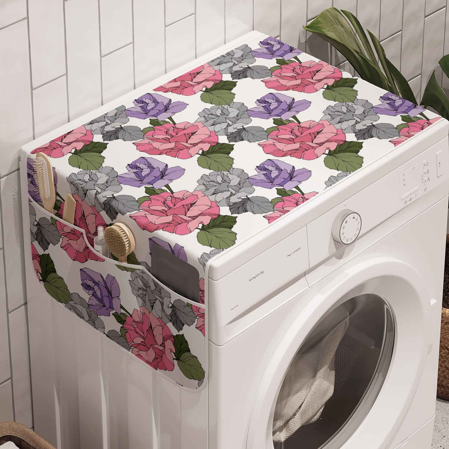 Flowers Washing Machine Organizer, Floral Theme Botanical Illustration ...