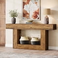 63 in. Vintage Brown Rectangle Wood Console Table with U Shaped Base ...