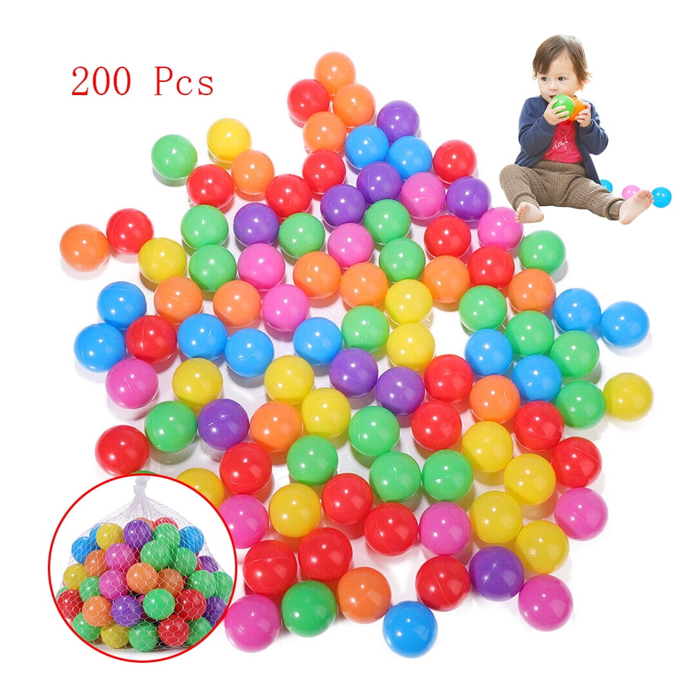 CJC 200 Pcs Plastic Ball Pit Balls with Storage Mesh Bag, Crush Proof ...
