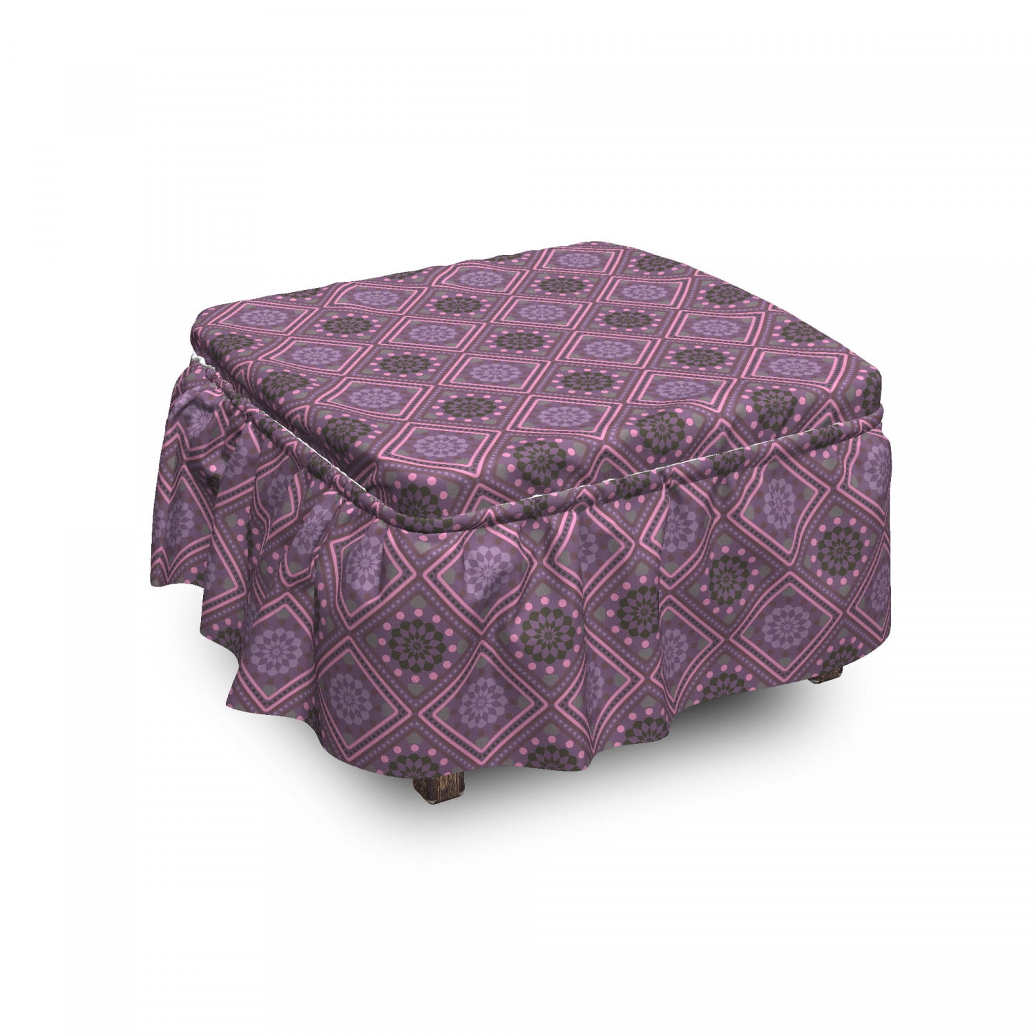 Geometric Ottoman Cover, Violet Tone Squares Dots, 2 Piece Slipcover ...
