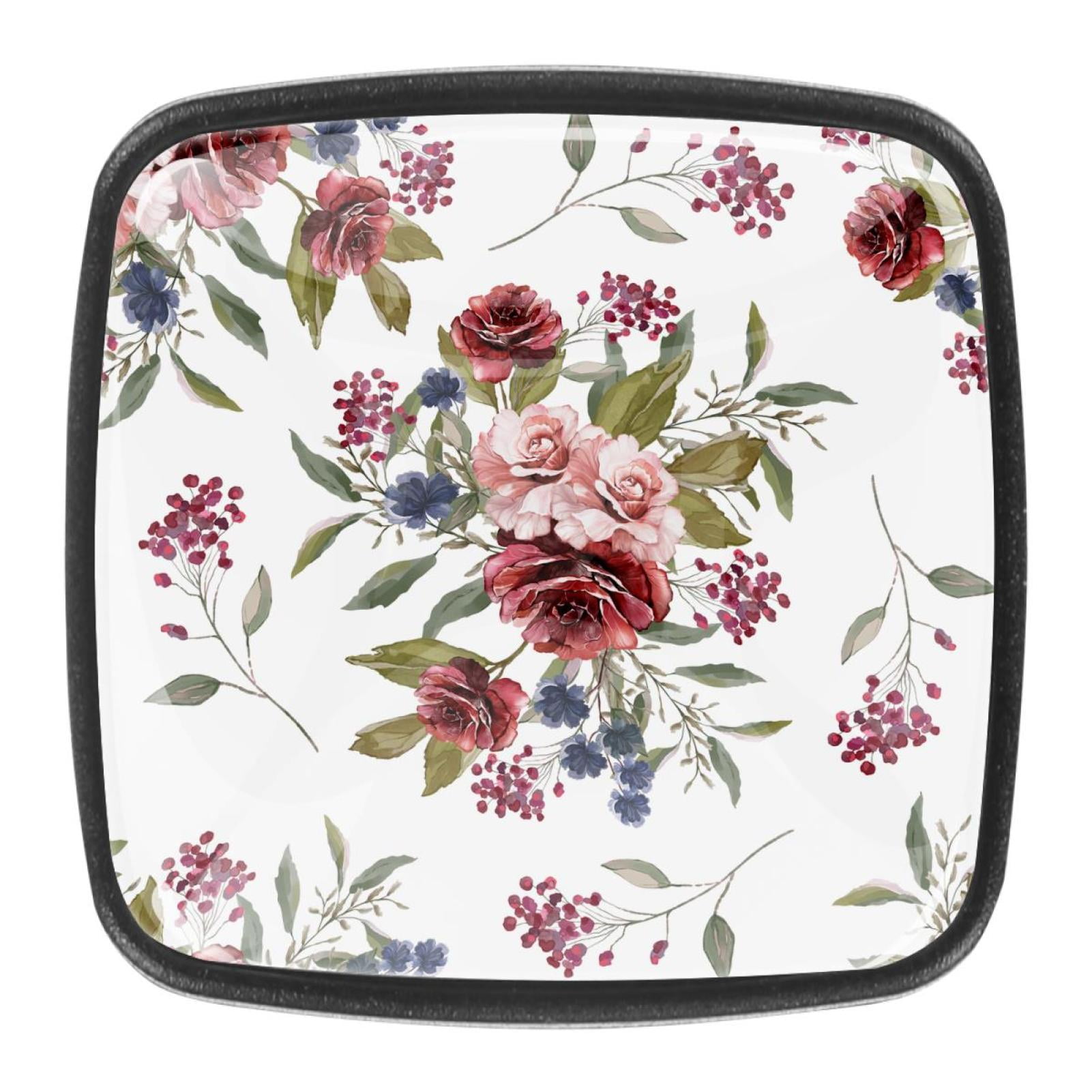 4 Pcs Square Cabinet Handle Cupboard Knob Drawer Pulls Handle Flower ...