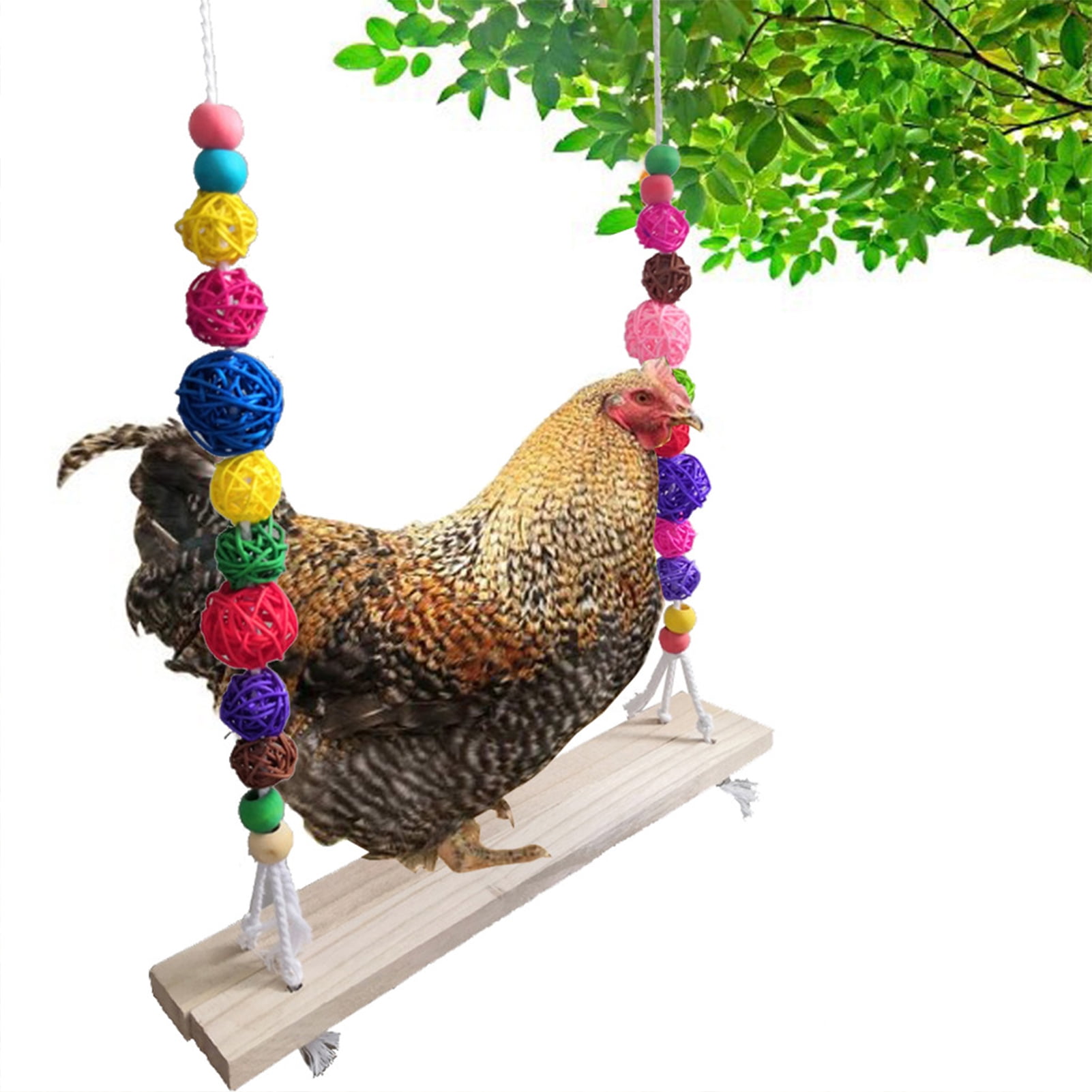 Visland Chicken Swing Toy, Colorful Ball Cotton Rope Natural Wooden ...