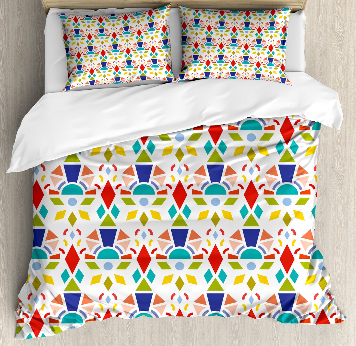 Colorful Duvet Cover Set Queen Size, Abstract Geometric Shapes with ...