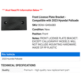 Front License Plate Bracket - Compatible with 2023 Hyundai Palisade ...