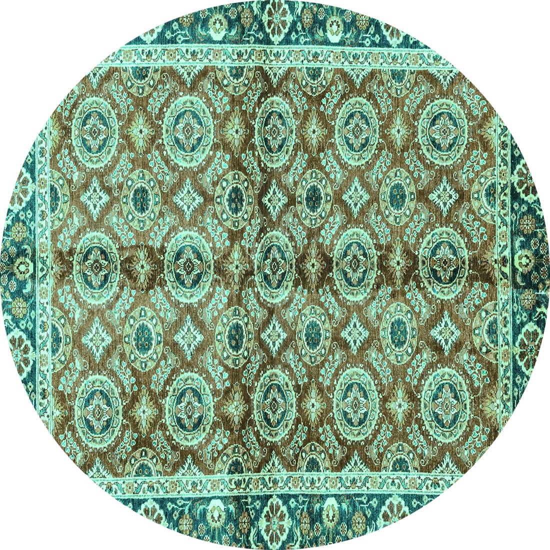 Ahgly Company Indoor Round Oriental Turquoise Blue Traditional Area ...