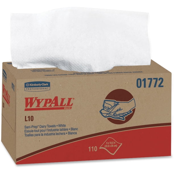 WypAll L10 SANI-PREP Dairy Towels,POP-UP Box, 1Ply, 10 1/2x10 1/4, 110 ...
