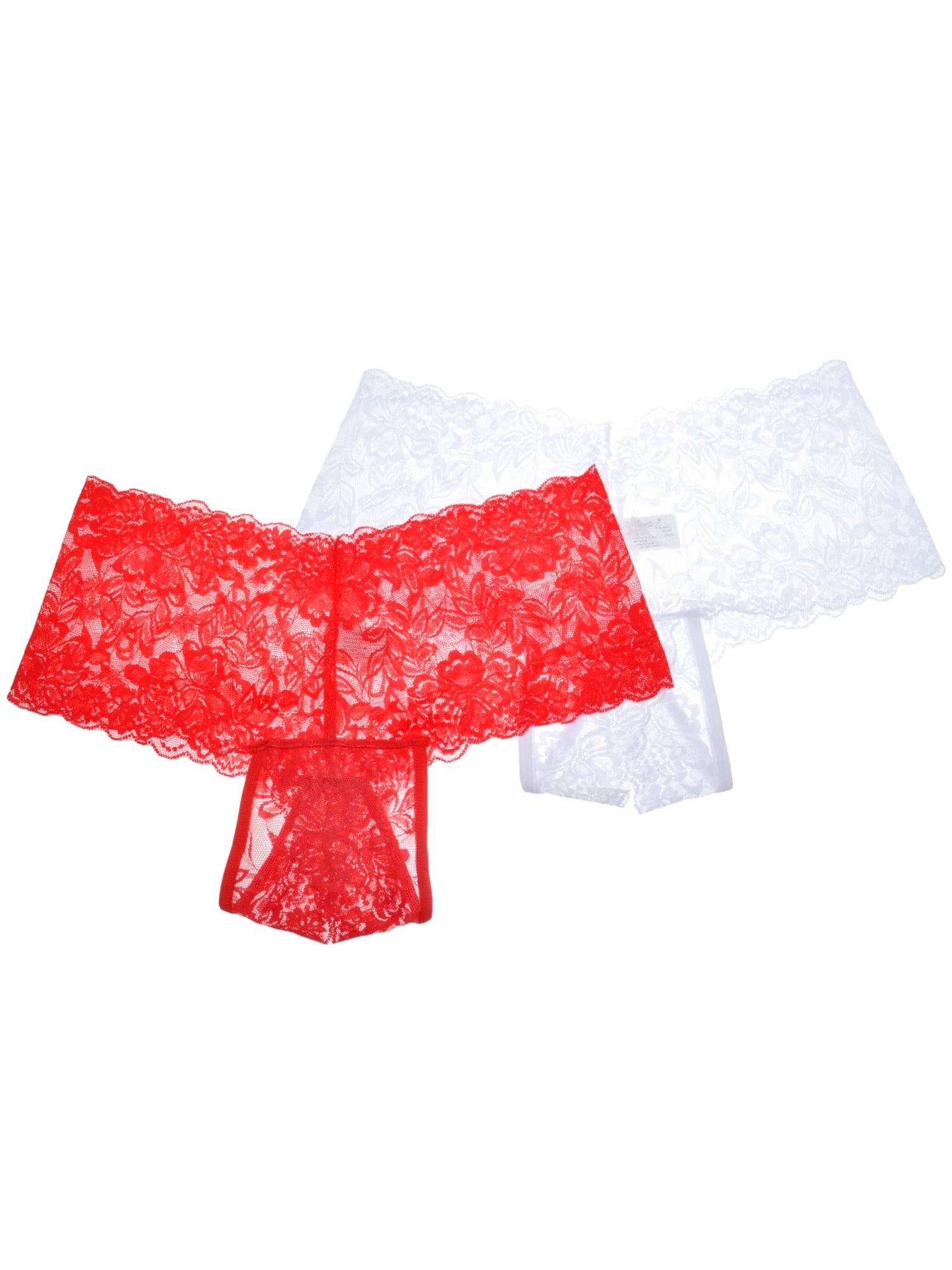 Angelina Open Crotch Cheeky Boxers With Floral Lace Design 2 Pack