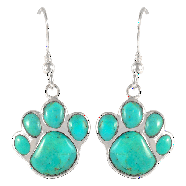 Dog Paw Turquoise Jewelry Earrings for Women Sterling Silver 925 ...