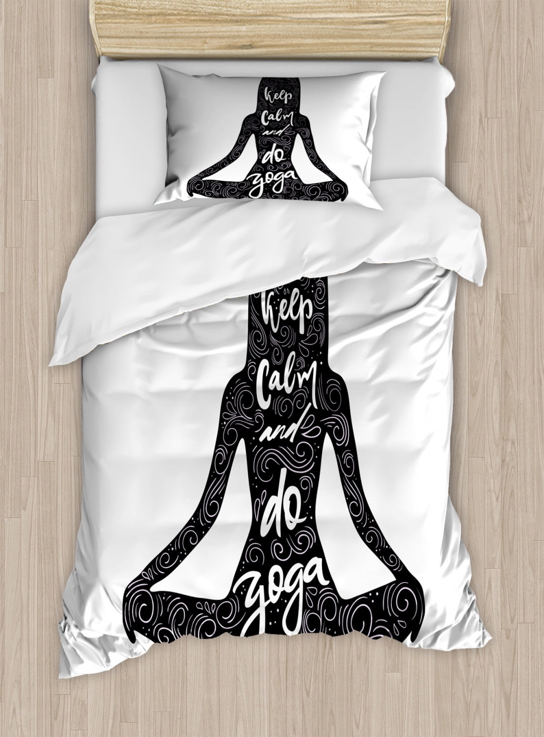 Keep Calm Twin Size Duvet Cover Set, Do Yoga Quote in Girl Shape in ...