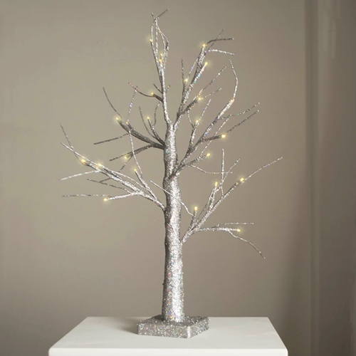 Event Decor Lighted Silver Glitter Tree LED 24 inch Battery Op Indoor ...