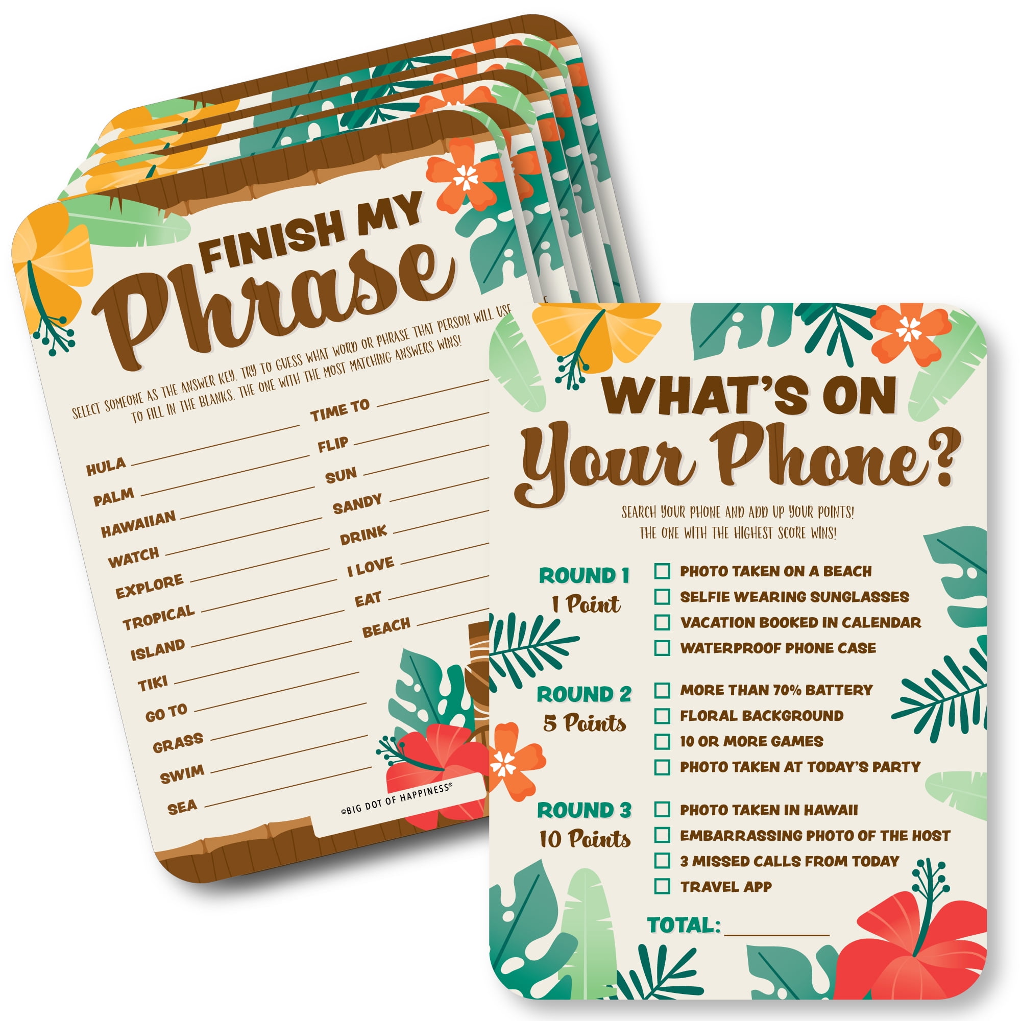 Big Dot of Happiness Tropical Luau - 2-in-1 Hawaiian Beach Party Cards ...